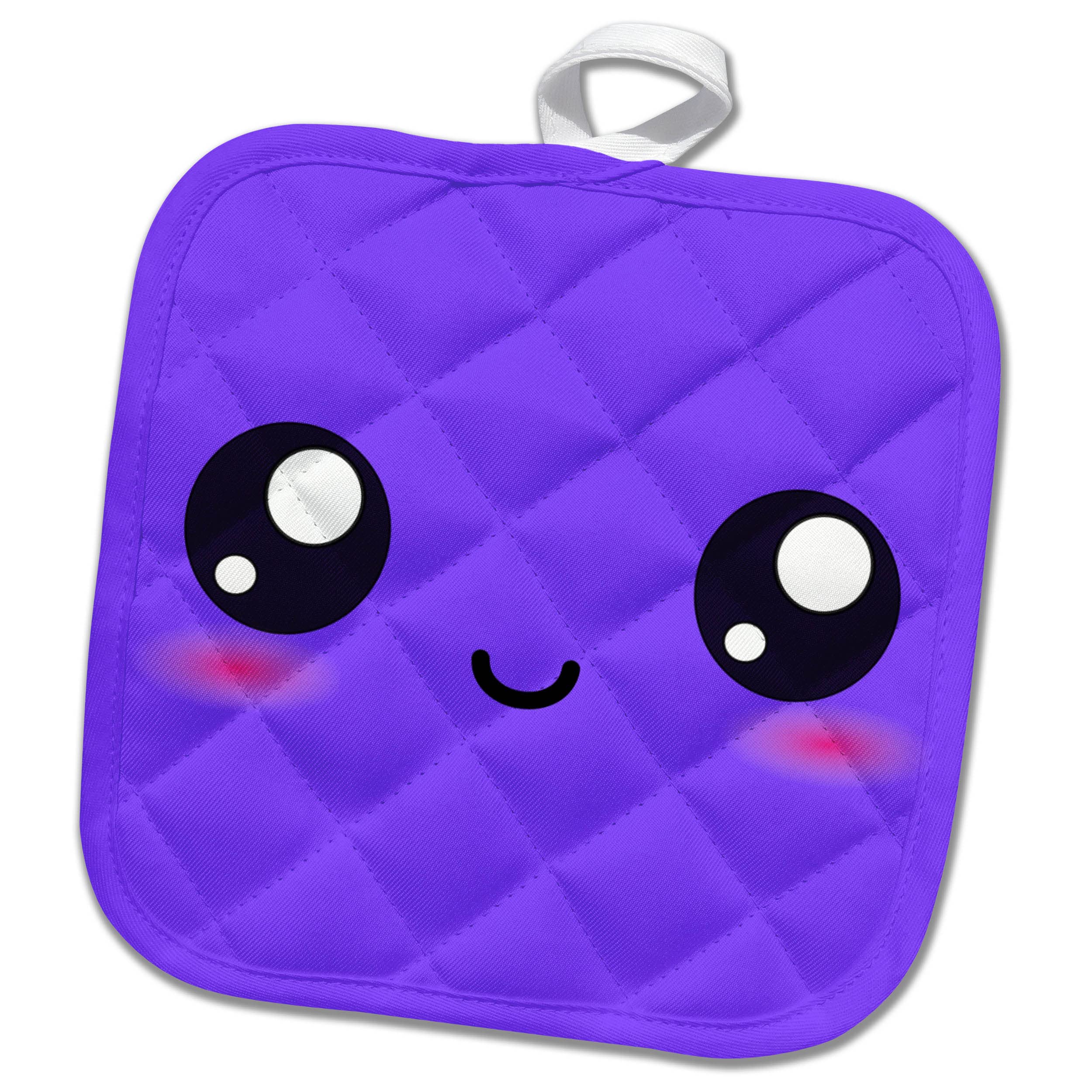 3dRose Purple Cute Smiley Square Pot Holder, 8 x 8, White