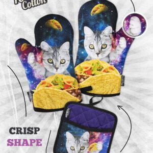 Oven Mitts Co. Galaxy Taco Cat, Oven Mitts and Pot Holder 3pcs Set, Insulated, 100% Cotton