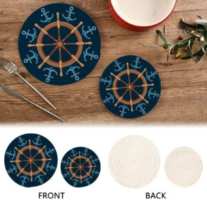 Wheel Ship Anchors Pot Holders for Kitchen Cotton Round Holder Set of 2 Heat Resistant Thread Weave Trivet Kitchen Hot Pads for Cooking Baking