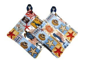 potholder set in a seas the day, beach fabric print by sewuseful studios llc