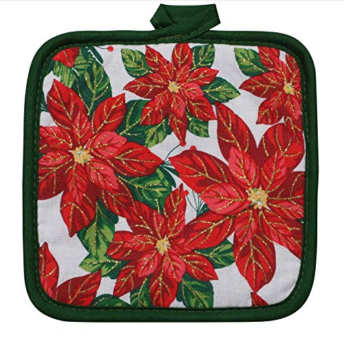 COCO Christmas Poinsettia Oven Mitt and Potholders Set, Holiday Kitchen Decor Baking Pot Holder Bundle (3 Pieces), Red