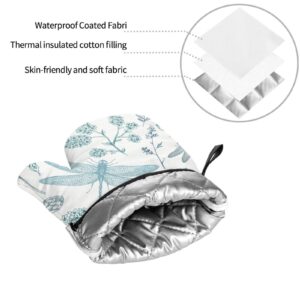 Dragonfly Oven Mitts and Pot Holders Sets,Washable Heat Resistant Kitchen Non-Slip Printed Grip Oven Gloves for Microwave BBQ Cooking Baking Grilling