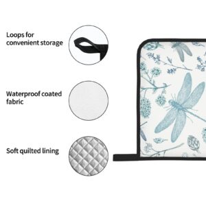 Dragonfly Oven Mitts and Pot Holders Sets,Washable Heat Resistant Kitchen Non-Slip Printed Grip Oven Gloves for Microwave BBQ Cooking Baking Grilling