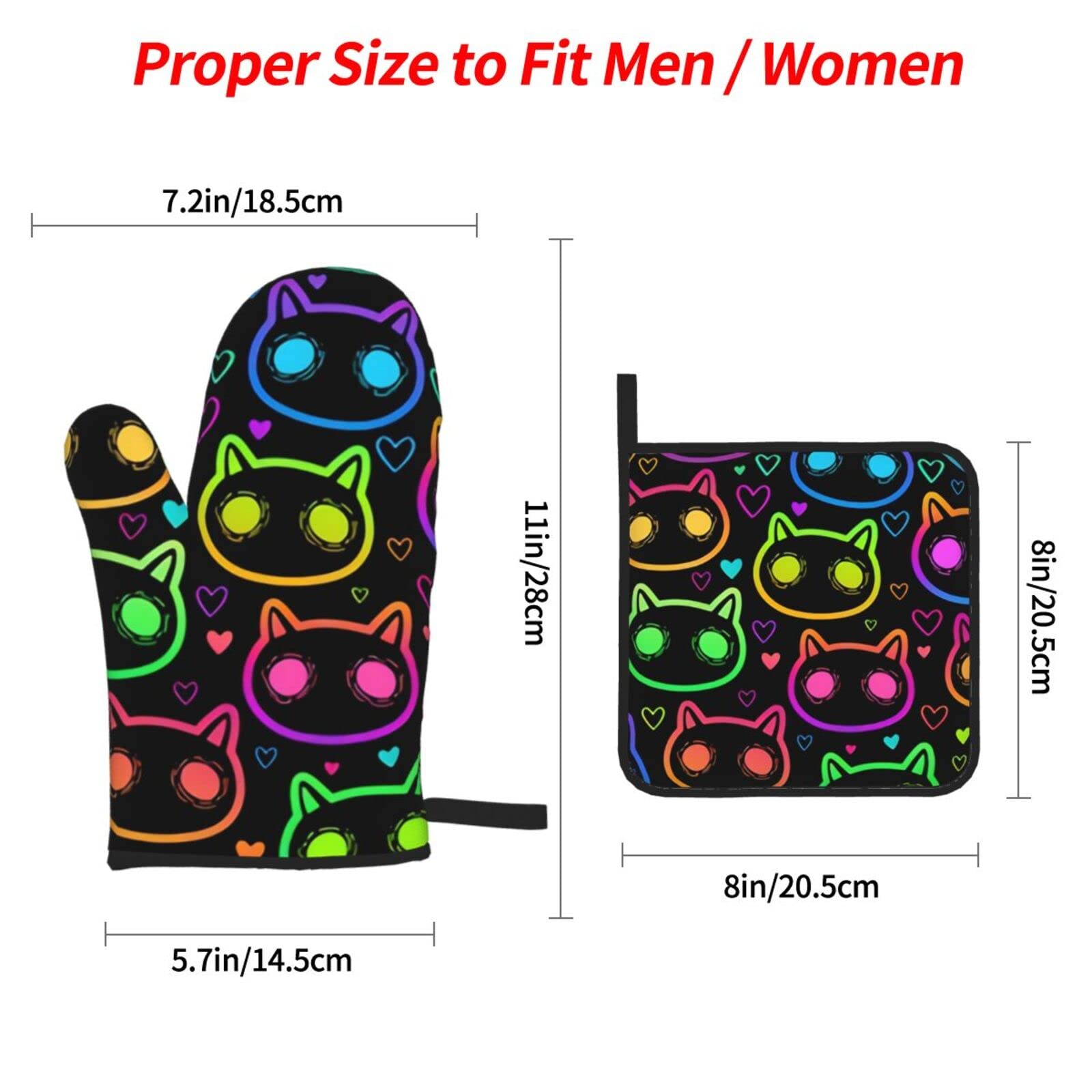 Oven Mitts and Pot Holders Sets of 4 High Heat Resistant Colorful Psychedelic Cat Oven Mitts with Oven Gloves and Hot Pads Potholders for Kitchen Baking Cooking BBQ Non-Slip Cooking Mitts