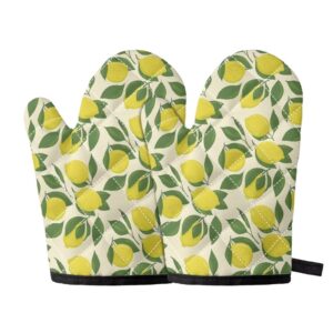 coeqine lemon pattern with oven mitts kitchen oven mitt baking bbq cooking protector gloves non-slip insulated kitchen heat resistant gloves