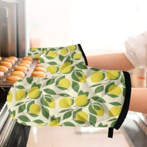 COEQINE Lemon Pattern with Oven Mitts Kitchen Oven Mitt Baking BBQ Cooking Protector Gloves Non-Slip Insulated Kitchen Heat Resistant Gloves