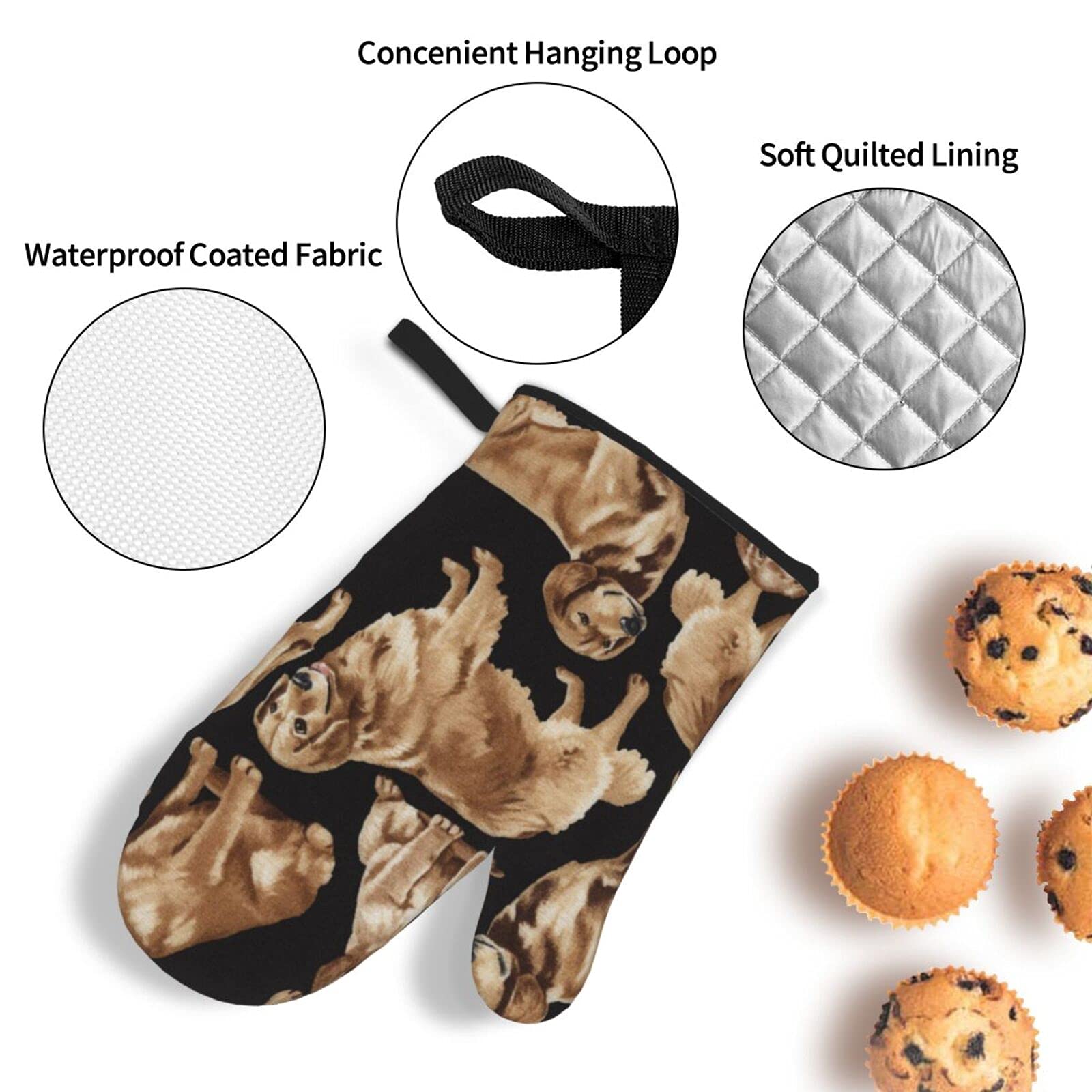 KiOrPeel Golden Retrievers Oven Mitts and Pot Holders Setfor, Heat Resistant Waterproof Non-Slip Kitchen Gloves for Cooking Baking Grilling, One Size