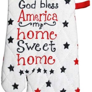 God Bless America Patriotic BBQ Americana Oven Mitt, Pot Holder, Kitchen Towels & Wooden Cooking Spoon 5 Piece Kitchen Set