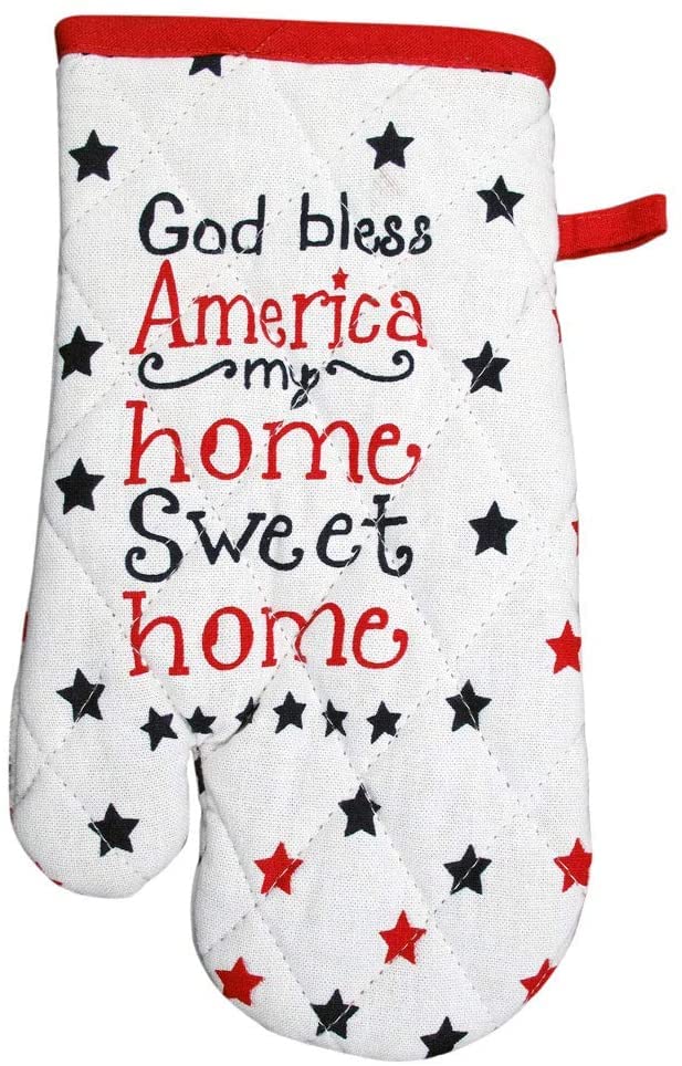 God Bless America Patriotic BBQ Americana Oven Mitt, Pot Holder, Kitchen Towels & Wooden Cooking Spoon 5 Piece Kitchen Set