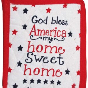 God Bless America Patriotic BBQ Americana Oven Mitt, Pot Holder, Kitchen Towels & Wooden Cooking Spoon 5 Piece Kitchen Set