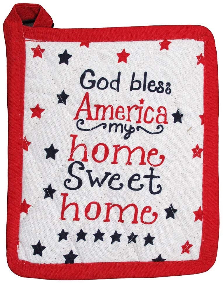 God Bless America Patriotic BBQ Americana Oven Mitt, Pot Holder, Kitchen Towels & Wooden Cooking Spoon 5 Piece Kitchen Set