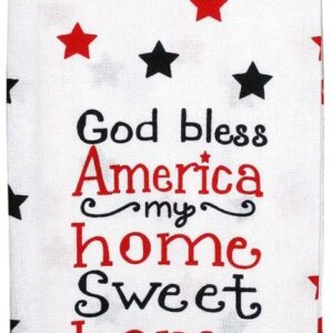 God Bless America Patriotic BBQ Americana Oven Mitt, Pot Holder, Kitchen Towels & Wooden Cooking Spoon 5 Piece Kitchen Set