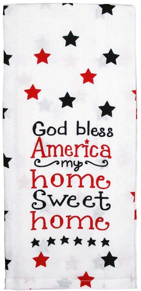 God Bless America Patriotic BBQ Americana Oven Mitt, Pot Holder, Kitchen Towels & Wooden Cooking Spoon 5 Piece Kitchen Set