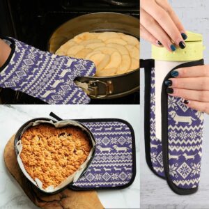 ALAZA Oven Mitts & Pot Holders, Cute Ethnic Nordic Dog Protective Heat Resistant Kitchen Microwave Gloves for Baking Cooking Grilling BBQ