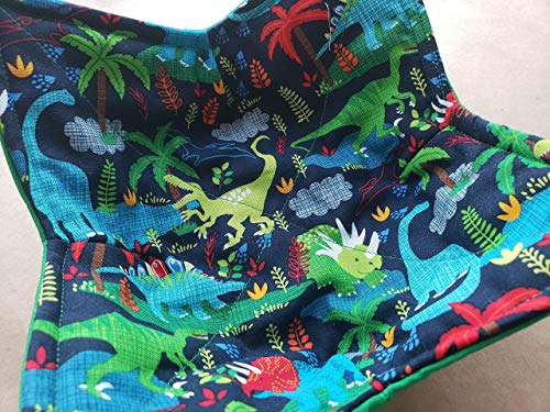 Dinosaur Microwave Bowl Cozy Dino Reversible Microwaveable Potholder Paleontologist Bowl Buddy Children's Kitchen Linens Tyrannosaurus Rex Raptor Kid Gifts Under 10 Handmade Birthday