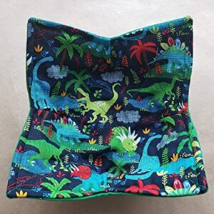 Dinosaur Microwave Bowl Cozy Dino Reversible Microwaveable Potholder Paleontologist Bowl Buddy Children's Kitchen Linens Tyrannosaurus Rex Raptor Kid Gifts Under 10 Handmade Birthday