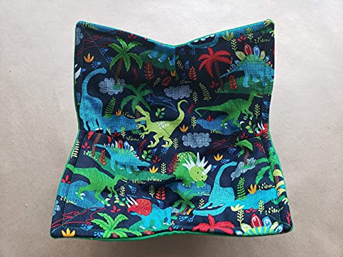 Dinosaur Microwave Bowl Cozy Dino Reversible Microwaveable Potholder Paleontologist Bowl Buddy Children's Kitchen Linens Tyrannosaurus Rex Raptor Kid Gifts Under 10 Handmade Birthday