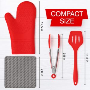 Silicone Oven Mitts and Pot Holders | Set of 6 Pieces | Silicone Pot Holders | Heat Resistant Non Slip Kitchen Mat and Gloves | Silicone Spatula for Nonstick Cookware | Kitchen Tongs for Cooking