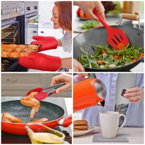 Silicone Oven Mitts and Pot Holders | Set of 6 Pieces | Silicone Pot Holders | Heat Resistant Non Slip Kitchen Mat and Gloves | Silicone Spatula for Nonstick Cookware | Kitchen Tongs for Cooking