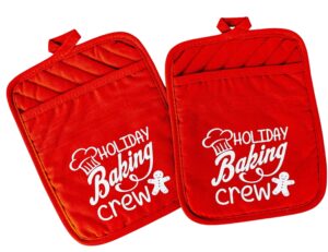 christmas gift for mom grandma, potholder with pocket, holiday baking gift, cookie pot holder set, red oven mitt, pack of 2