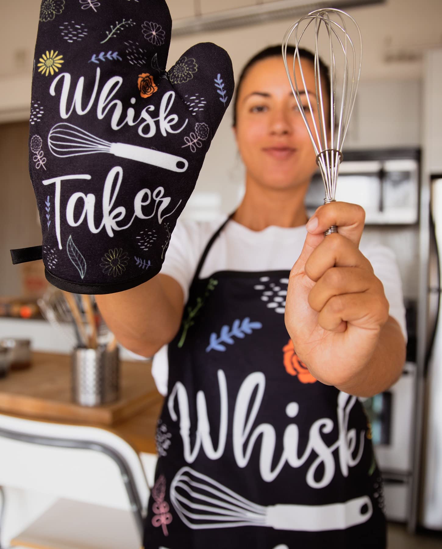 Whisk Taker Funny Kitchen Cooking Baking Graphic Novelty Kitchen Accessories Funny Graphic Kitchenwear Funny Food Novelty Cookware Black Oven Mitt