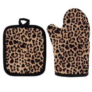 gostong cool leopard print microwave oven mitts and pot holders cover set heat insulation blanket mat pad mittens glove baking pizza barbecue bbq accessories home kitchen decor