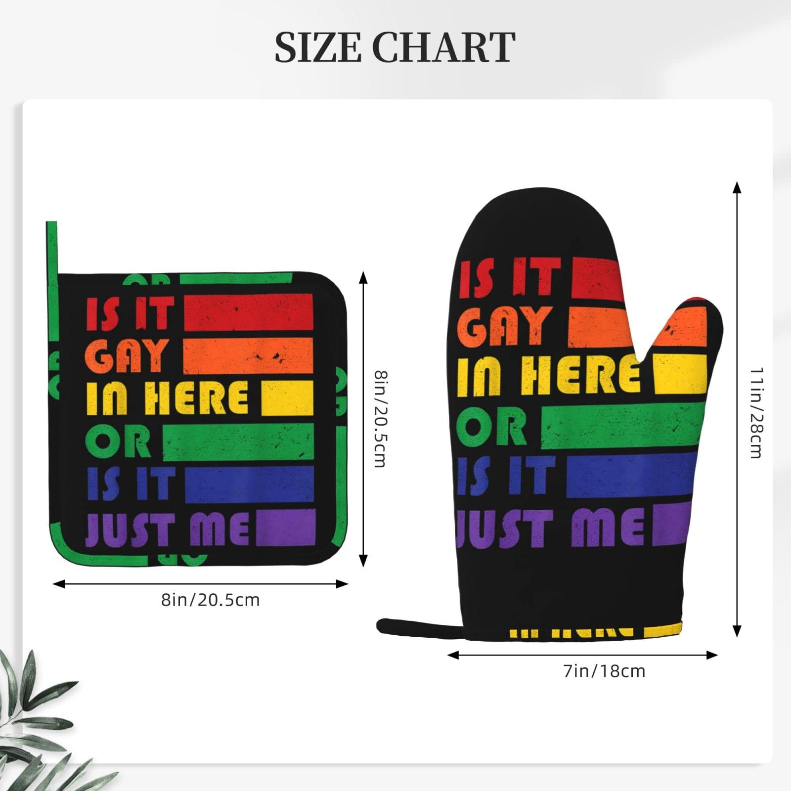 is It Gay in Here Or is It Just Me LGBTQ Gay Pride Oven Mitts and Pot Holders Sets for Baking Barbecue and Cooking Microwave Gloves Pot Rack Hot Pad