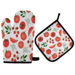 farm fresh red tomatoes oven mitts and pot holders cooking herbs vegetables cooking gloves kitchen trivet mats 2-piece set non-slip heat resistant pad for baking bbq home decor