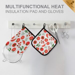 Farm Fresh Red Tomatoes Oven Mitts and Pot Holders Cooking Herbs Vegetables Cooking Gloves Kitchen Trivet Mats 2-Piece Set Non-Slip Heat Resistant Pad for Baking BBQ Home Decor