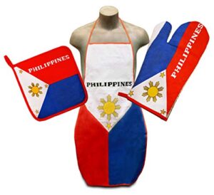 philippines flag kitchen & bbq set w/ apron, oven-mitt & pot-holder