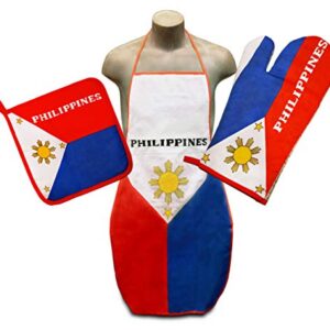 Philippines Flag Kitchen & BBQ Set w/ Apron, Oven-mitt & Pot-holder