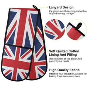 AUUXVA Double Oven Mitts British Union Jack Flag Stripe Heat Resistant Gloves Cooking Quilted Potholder for Kitchen BBQ Baking Grilling Microwave