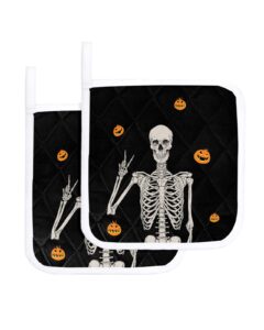 2 pack pot holders sets for kitchen, soft oven hot pads potholder funny skeleton skeleton cute grimace pumpkin happy halloween heat insulation hot potholders for baking cooking