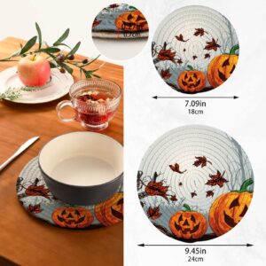 Halloween Creepy Forest with Pumpkin Trivets Set 2 Pot Holders Pot Pads Pure Cotton Thread Weave Potholders for Hot Dishes Pot Bowl Teapot Table Countertop