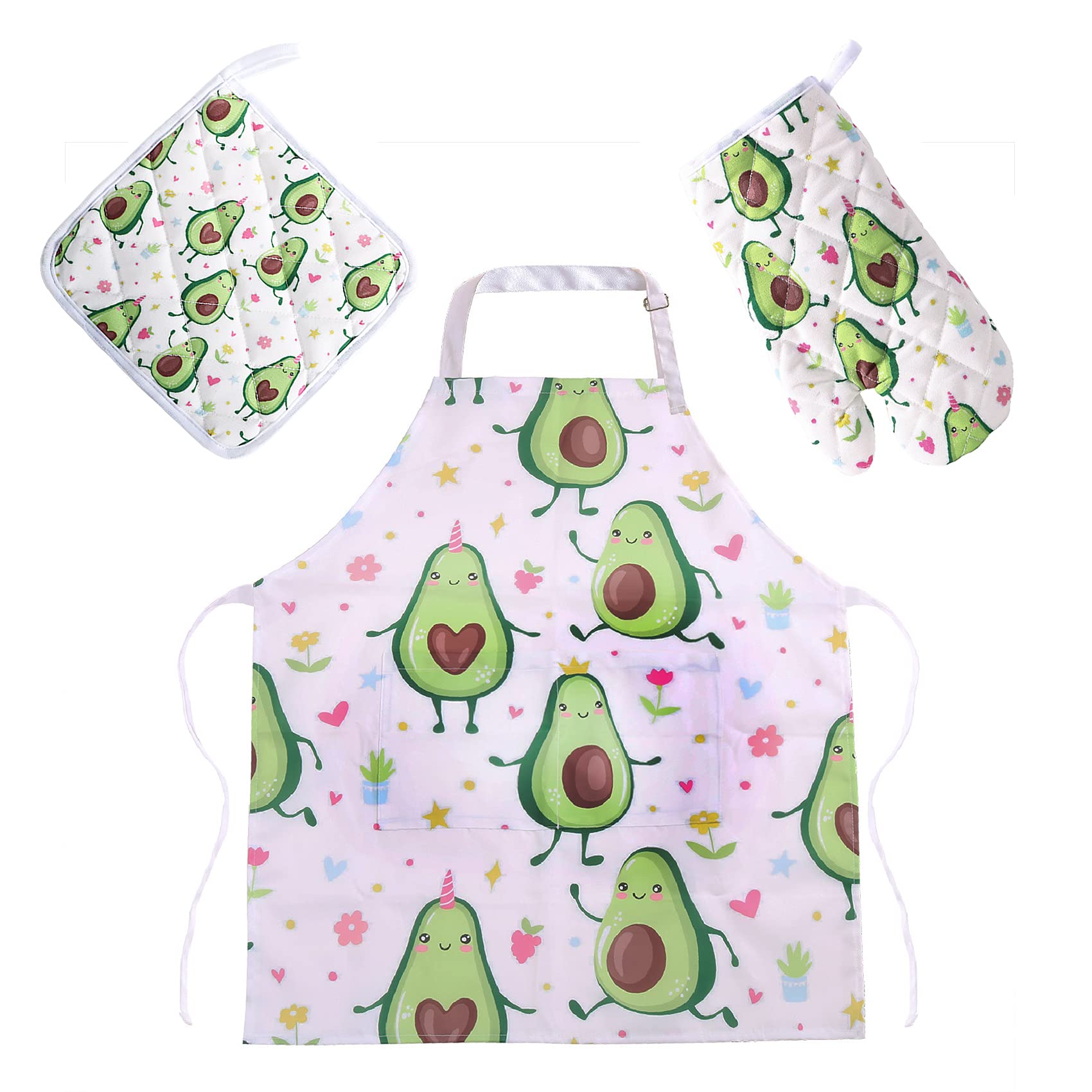 Vantaso Kitchen Cooking Aprons Set for Women with 2 Pockets Avocado,Oven Mitt and Pot Holder Set