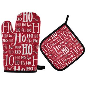 winter hohoho christmas oven mitts & pot holders 2pcs santa claus laugh kitchen heat resistant non-slip potholders set for cooking baking bbq