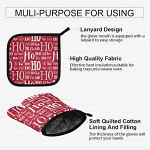 Winter Hohoho Christmas Oven Mitts & Pot Holders 2pcs Santa Claus Laugh Kitchen Heat Resistant Non-Slip Potholders Set for Cooking Baking BBQ