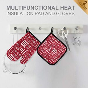 Winter Hohoho Christmas Oven Mitts & Pot Holders 2pcs Santa Claus Laugh Kitchen Heat Resistant Non-Slip Potholders Set for Cooking Baking BBQ