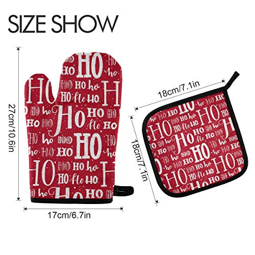 Winter Hohoho Christmas Oven Mitts & Pot Holders 2pcs Santa Claus Laugh Kitchen Heat Resistant Non-Slip Potholders Set for Cooking Baking BBQ