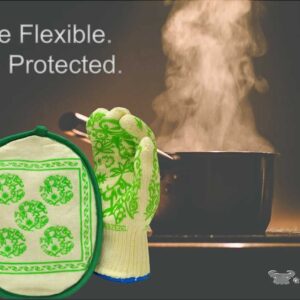 G & F 1688 Dupont Nomex & Kevlar Heat Resistant Oven Gloves, 3-Finger Oven Gloves & Pot Holder Set