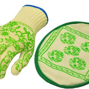 G & F 1688 Dupont Nomex & Kevlar Heat Resistant Oven Gloves, 3-Finger Oven Gloves & Pot Holder Set