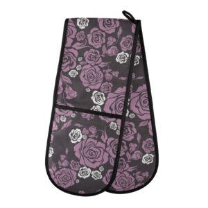 vikko vintage flower purple rose double mitt, heat resistant kitchen gloves oven mitts for baking microwave