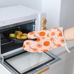 CENHOME Oven Mitts Orange Peaches Floral Branches Light Pink 2 Pack Oven Gloves and Pot Holder Sets 482¨H Heat Resistant Cotton Lining Kitchen Cooking Baking Grilling BBQ