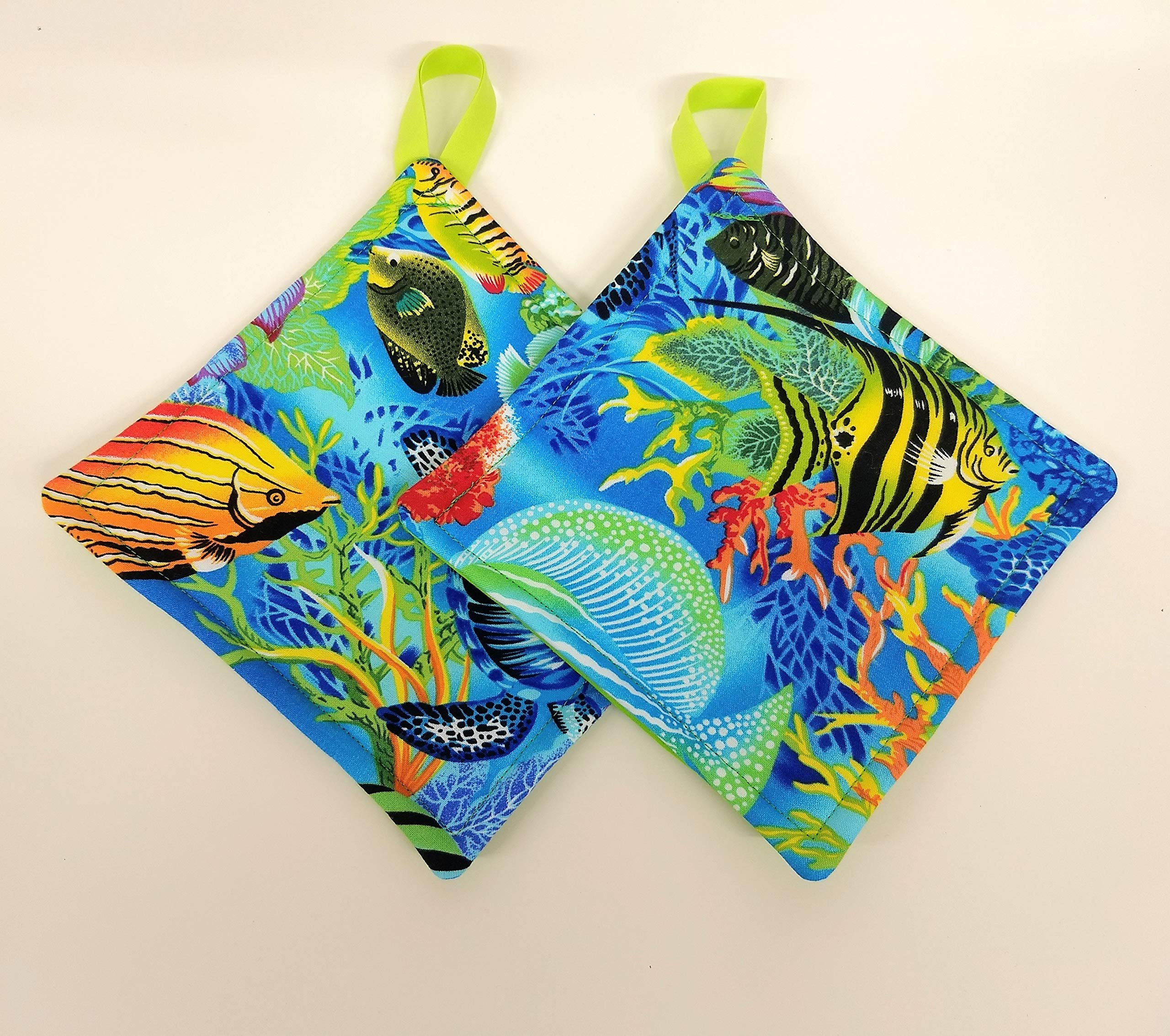 Pot holder for kitchen Pot Holder Set Oven Hot Pad Pot Holder for Cooking or Baking in a Tropical Fish Fabric Print