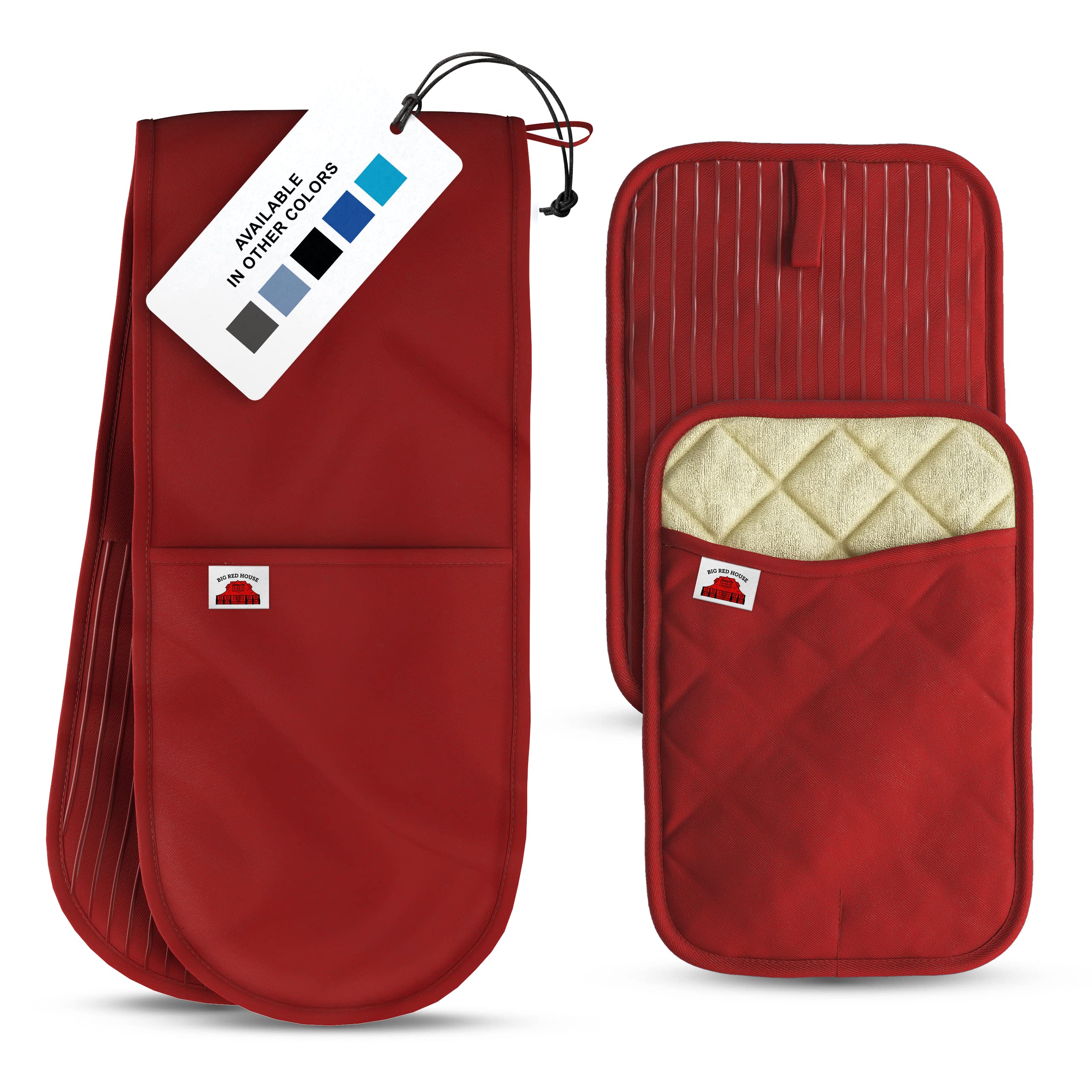 Red Pot Holder and Double Oven Mitt Bundle