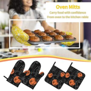 Basketball Sport Oven Mitts and Pot Holders Sets Kitchen Oven Gloves BBQ Gloves Pot Holders for Cooking Baking