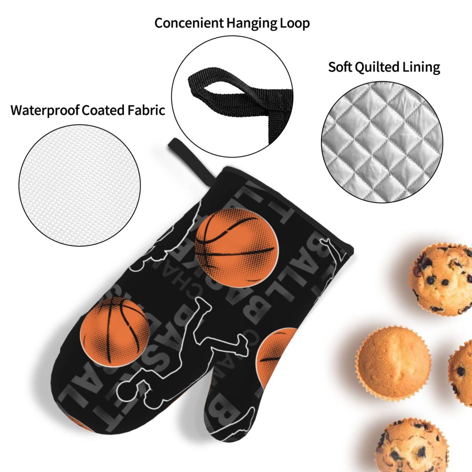 Basketball Sport Oven Mitts and Pot Holders Sets Kitchen Oven Gloves BBQ Gloves Pot Holders for Cooking Baking