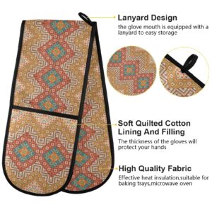 ALAZA Geometric Pattern Double Oven Mitt Washable Heat Resistant Potholder Oven Glove for Home Kitchen Cooking Baking 35x7 Inches