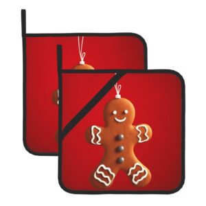 christmas snowflakes cute gingerbread man pot holders sets 2-piece set washable decorative kitchen gift for cooking baking bbq