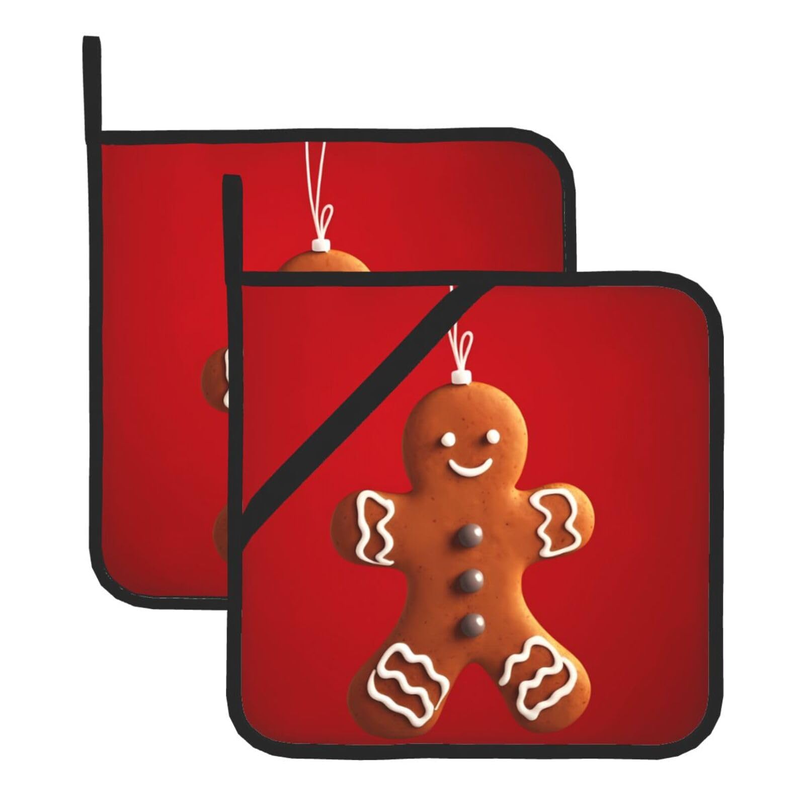 Christmas Snowflakes Cute Gingerbread Man Pot Holders Sets 2-Piece Set Washable Decorative Kitchen Gift for Cooking Baking BBQ